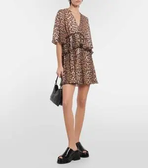 GANNI Leopard-print Georgette Mini Dress