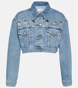 7 For All Mankind Babe Embellished Cropped Denim Jacket