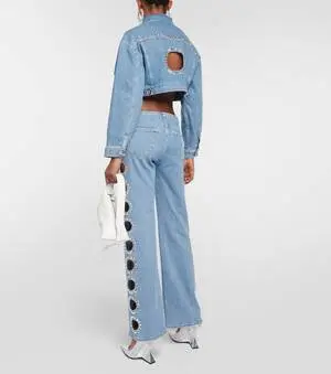 7 For All Mankind Babe Embellished Cropped Denim Jacket