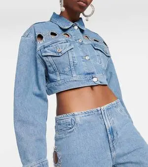 7 For All Mankind Babe Embellished Cropped Denim Jacket