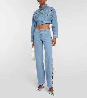 7 For All Mankind Babe Embellished Cropped Denim Jacket