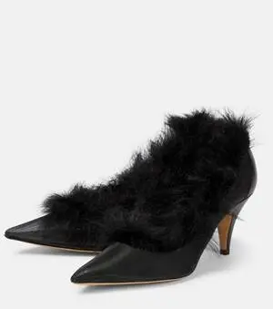 Khaite River Shearling-trimmed Mesh Pumps