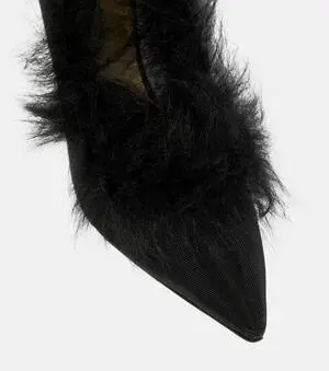 Khaite River Shearling-trimmed Mesh Pumps