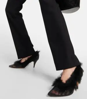 Khaite River Shearling-trimmed Mesh Pumps