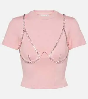 AREA Embellished Jersey T-shirt - Pink
