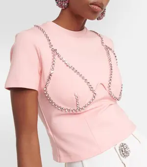 AREA Embellished Jersey T-shirt - Pink