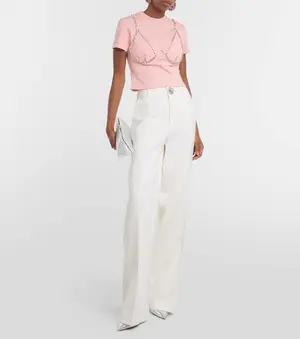 AREA Embellished Jersey T-shirt - Pink