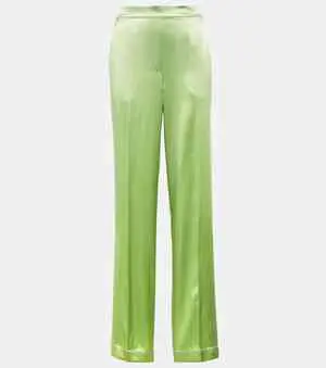 JOSEPH Tova Straight Silk Satin Pants - Green
