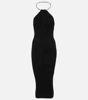 Galvan Rhea Metallic-knit Midi Dress - Black