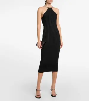 Galvan Rhea Metallic-knit Midi Dress