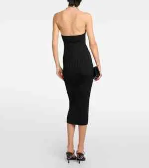 Galvan Rhea Metallic-knit Midi Dress