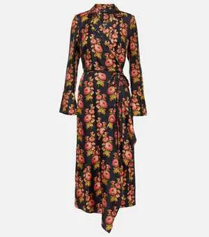 Etro Floral Silk Twill Wrap Midi Dress