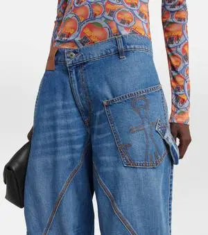 JW Anderson Twisted Embroidered Wide-leg Jeans
