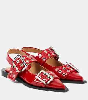 GANNI Faux Leather Slingback Flats - Red