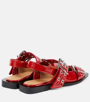 GANNI Faux Leather Slingback Flats - Red