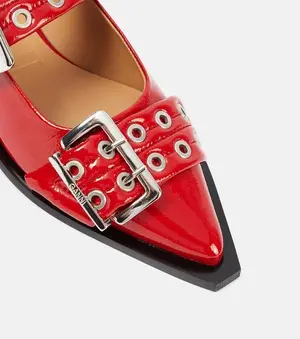 GANNI Faux Leather Slingback Flats - Red