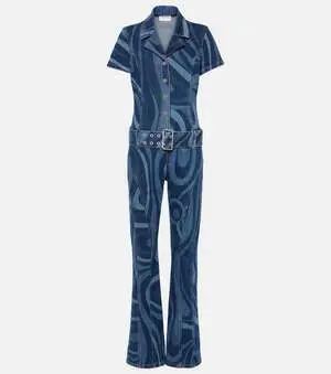 Emilio Pucci Marmo Printed Denim Jumpsuit - Blue