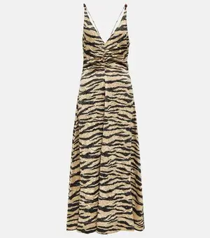 GANNI Printed Satin Slip Midi Dress - Neutrals