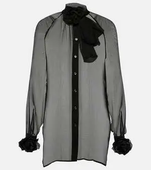 Dolce & Gabbana Floral-applique Silk Chiffon Blouse