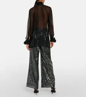 Dolce & Gabbana Floral-applique Silk Chiffon Blouse
