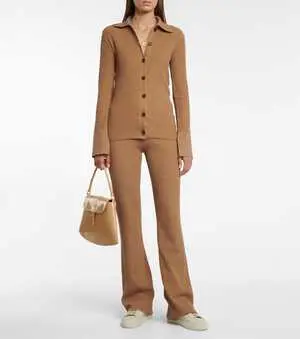 FRAME Ribbed-knit Cotton-blend Flared Pants