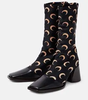 MARINE SERRE Printed Leather-trimmed Sock Boots