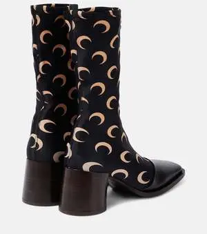 MARINE SERRE Printed Leather-trimmed Sock Boots