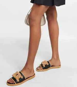TOD'S Kate Leather And Jute Slides