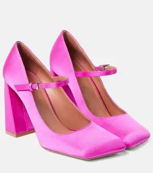 Amina Muaddi Amina Muaddi Charlotte 95 Satin Mary Jane Pumps Pink