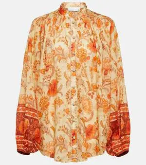 Zimmermann Junie Floral Puff-sleeve Ramie Blouse - Multicoloured