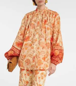 Zimmermann Junie Floral Puff-sleeve Ramie Blouse - Multicoloured