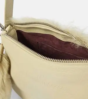 Burberry Knight Medium Shearling-trimmed Leather Shoulder Bag