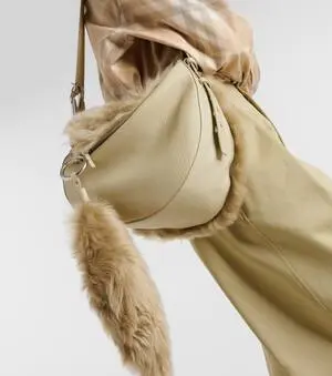 Burberry Knight Medium Shearling-trimmed Leather Shoulder Bag