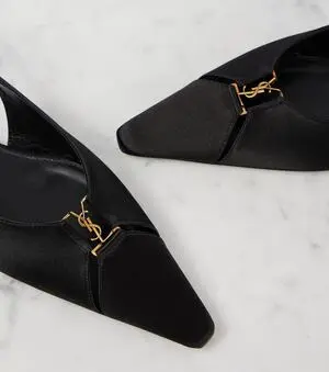 Saint Laurent Babylone Crepe Slingback Flats - Black