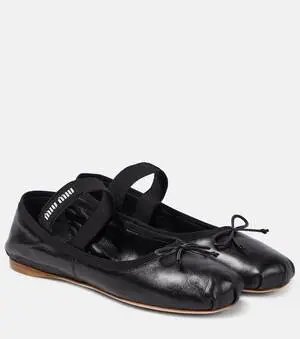 Miu Miu Logo Leather Ballet Flats - Black