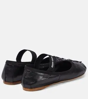 Miu Miu Logo Leather Ballet Flats - Black