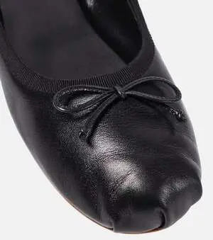 Miu Miu Logo Leather Ballet Flats - Black