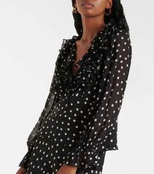 Rixo Lasca Ruffled Silk Blouse - Black