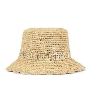 Rabanne Embellished Raffia Bucket Hat