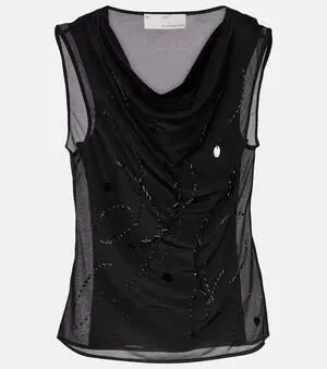 XU ZHI Beaded Mesh Top