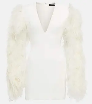 David Koma Feather-trimmed Cady Mini Dress - White