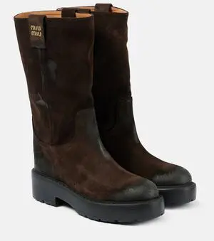 Miu Miu Logo Suede Ankle Boots