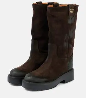 Miu Miu Logo Suede Ankle Boots