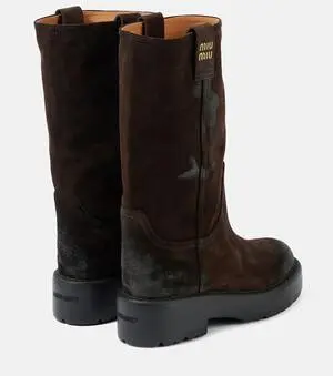 Miu Miu Logo Suede Ankle Boots