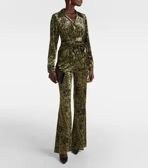 Diane Von Furstenberg Ruthette Printed Velvet Flared Trousers