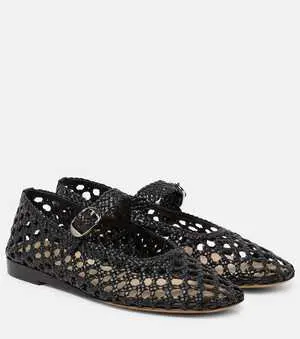 Le Monde Beryl Woven Leather Mary Jane Flats - Black