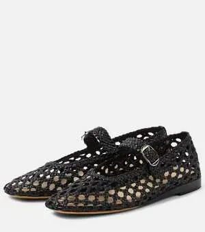 Le Monde Beryl Woven Leather Mary Jane Flats - Black
