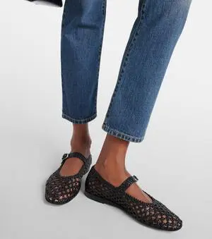 Le Monde Beryl Woven Leather Mary Jane Flats - Black