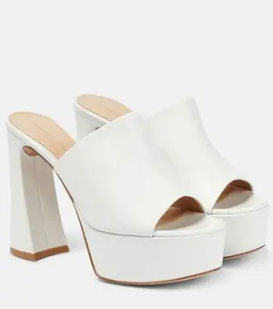 GIANVITO ROSSI Holly Leather Platform Mules - White