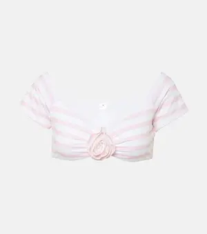 BANANHOT Stefani Striped Off-shoulder Cropped Top - Pink
